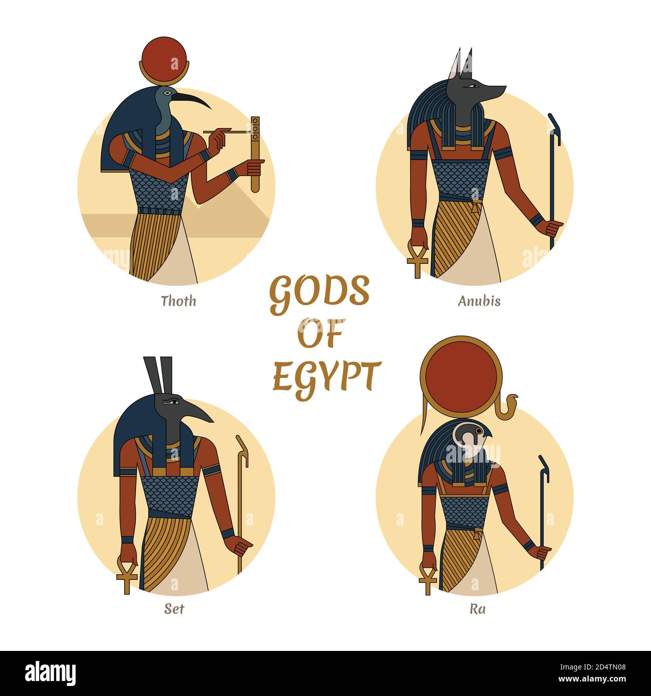 Illustration des dieux et des symboles de l'Égypte ancienne isolée sur fond de scarabée. Les ...