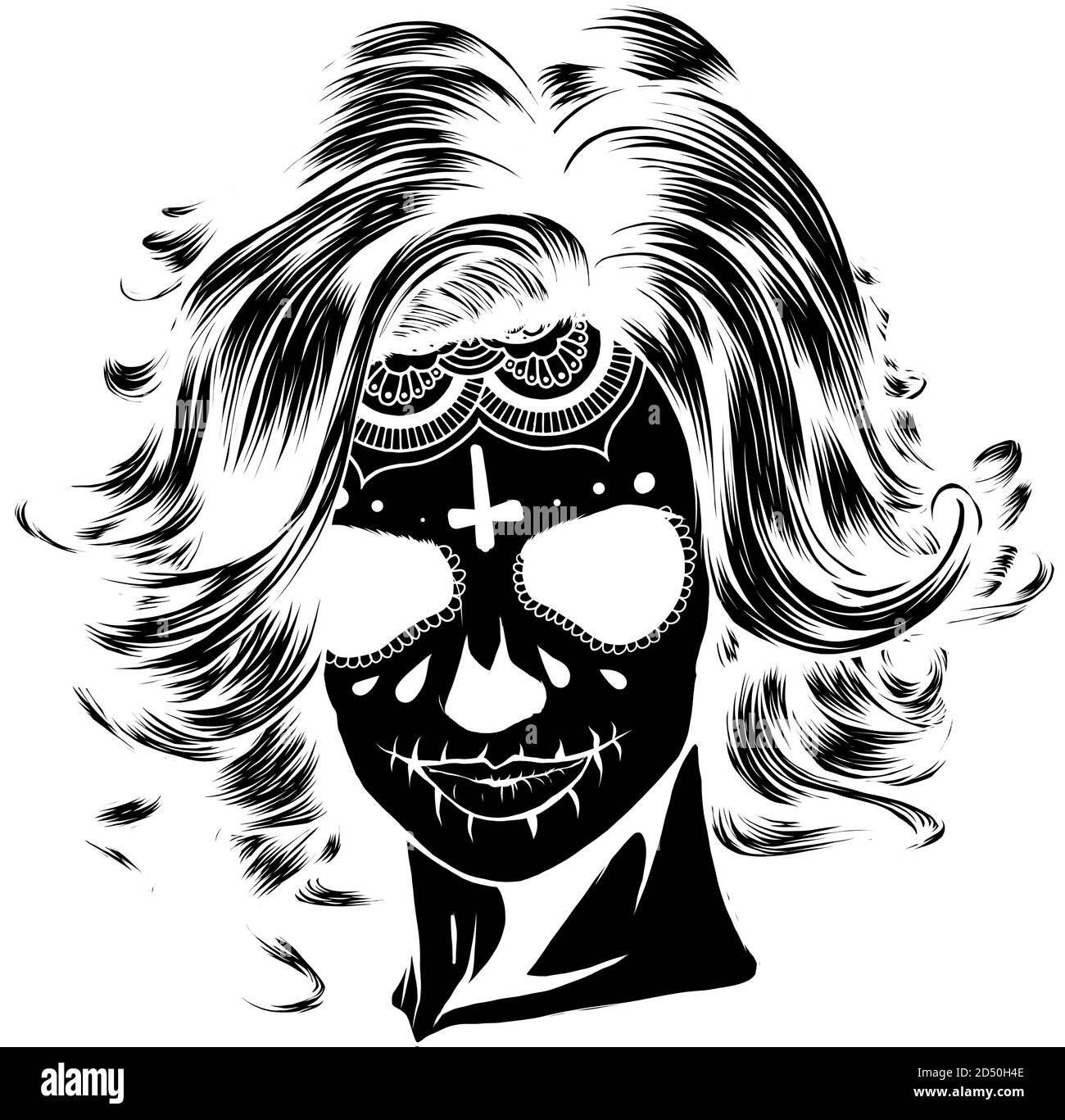 Illustration de la tête de mort noire et blanche Vector Candy Girl ...