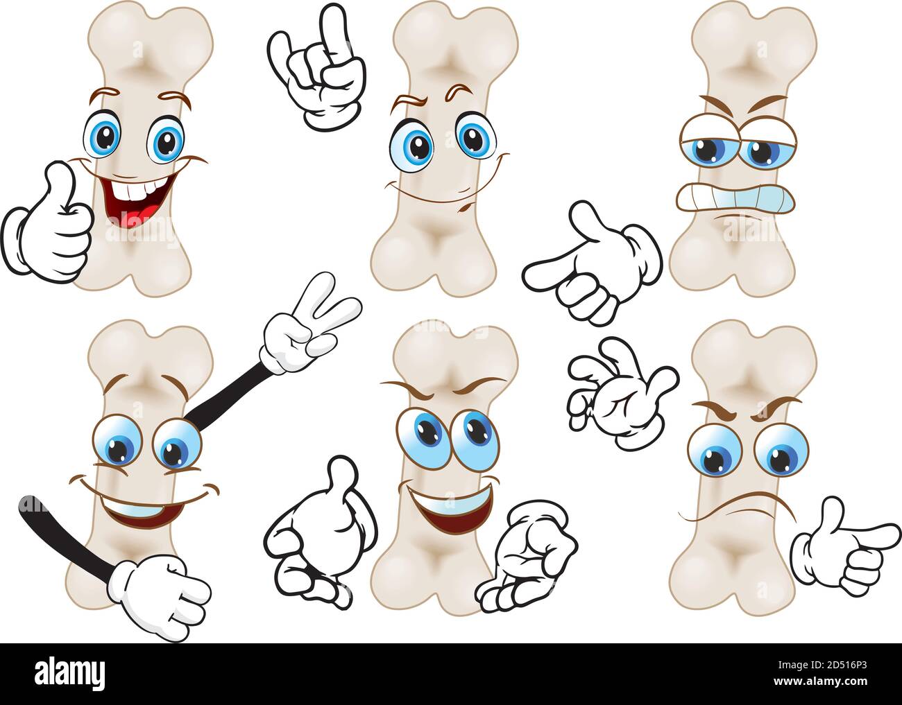 Ensemble de vecteurs de dessin d'os dans différentes situations ...