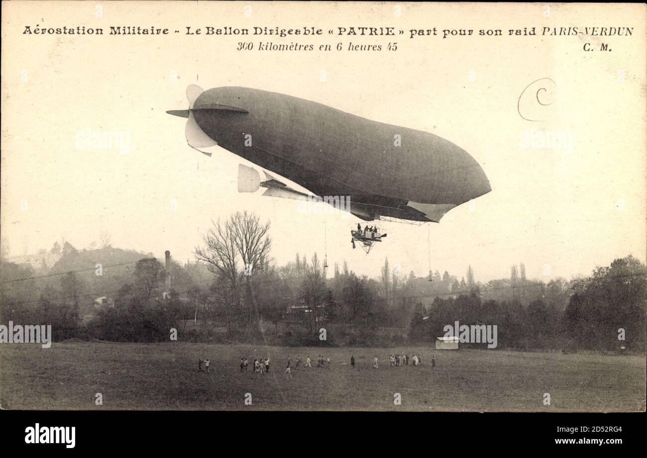 Aéroport militaire, le ballon dirigeable, Patrie, Paris Verdun ...