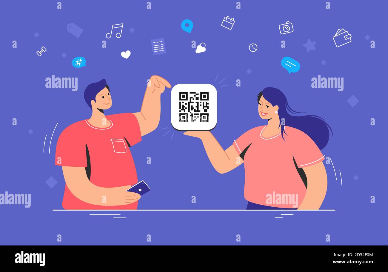 Lecture de code QR par smartphone. Illustration vectorielle de concept ...