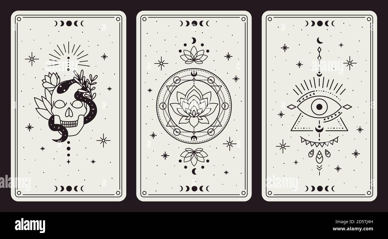 Cartes occultes magiques. Vintage main dessiné cartes mystiques tarot ...