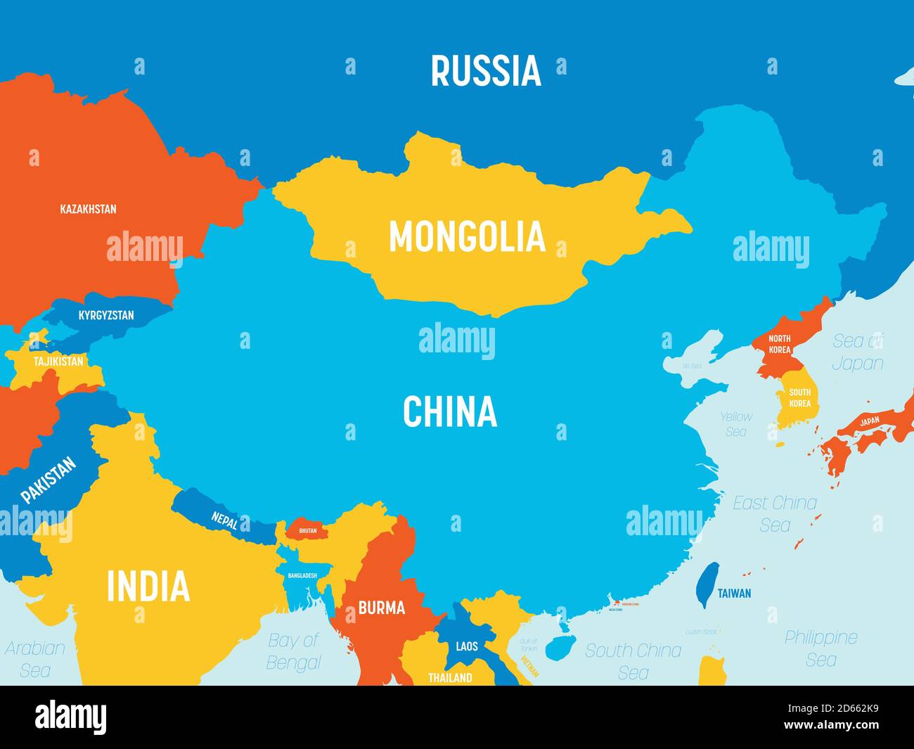 Carte de la Chine - 4 couleurs vives. Carte politique détaillée de la ...