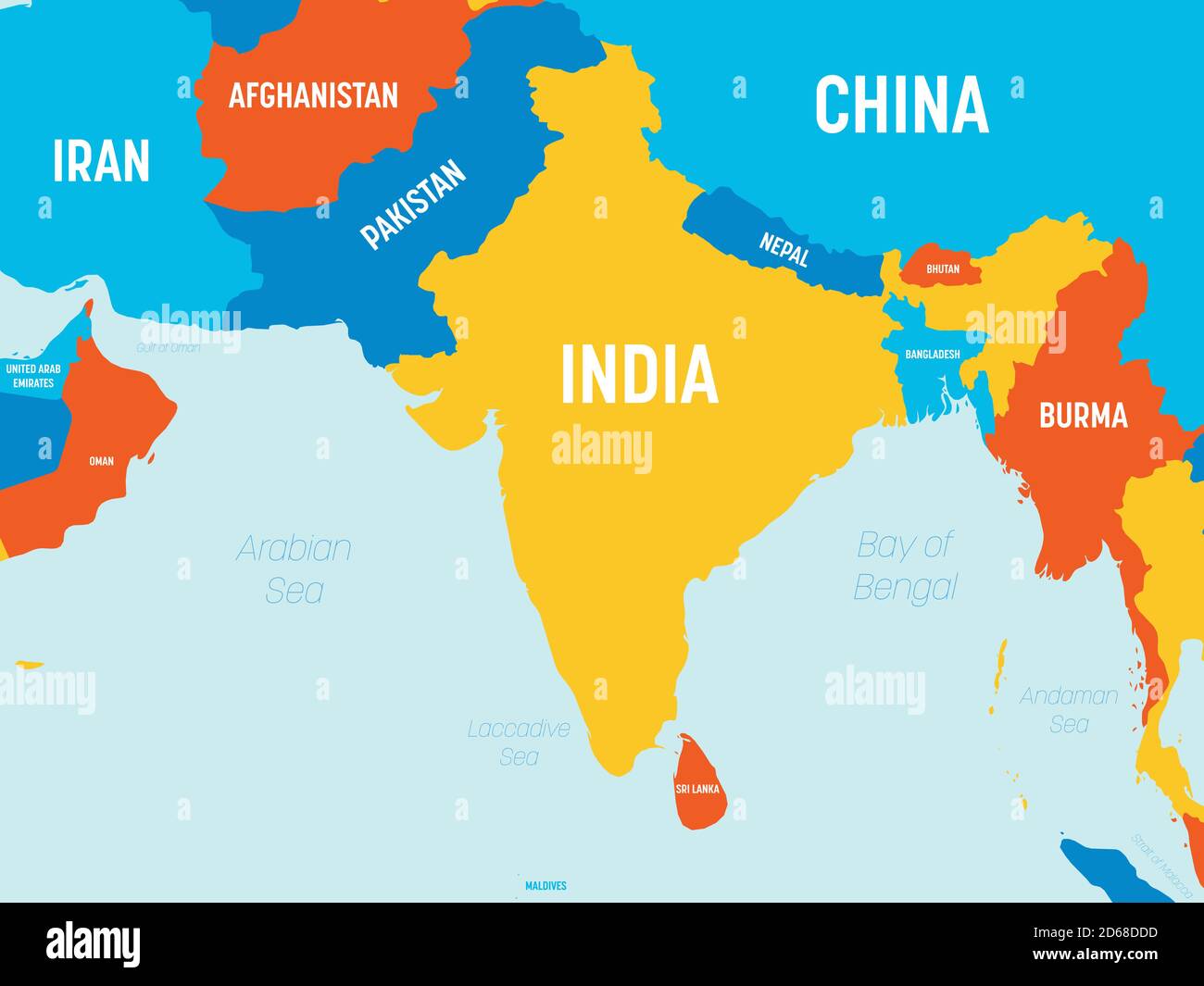 Carte de l'Asie du Sud - 4 couleurs vives. Carte politique détaillée de ...
