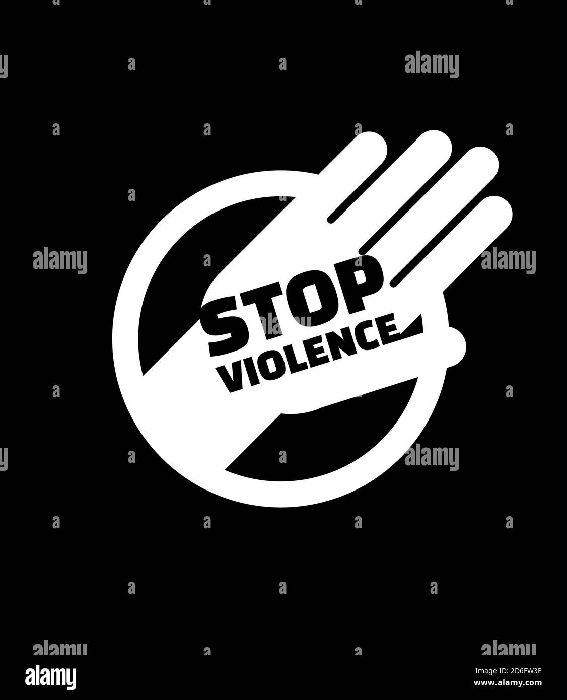 Panneau stop violent avec symbole de geste de main blanc. Style ...