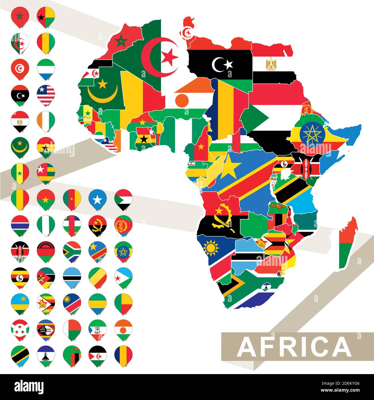 Carte de l'Afrique avec drapeaux, carte de l'Afrique colorée avec leur ...