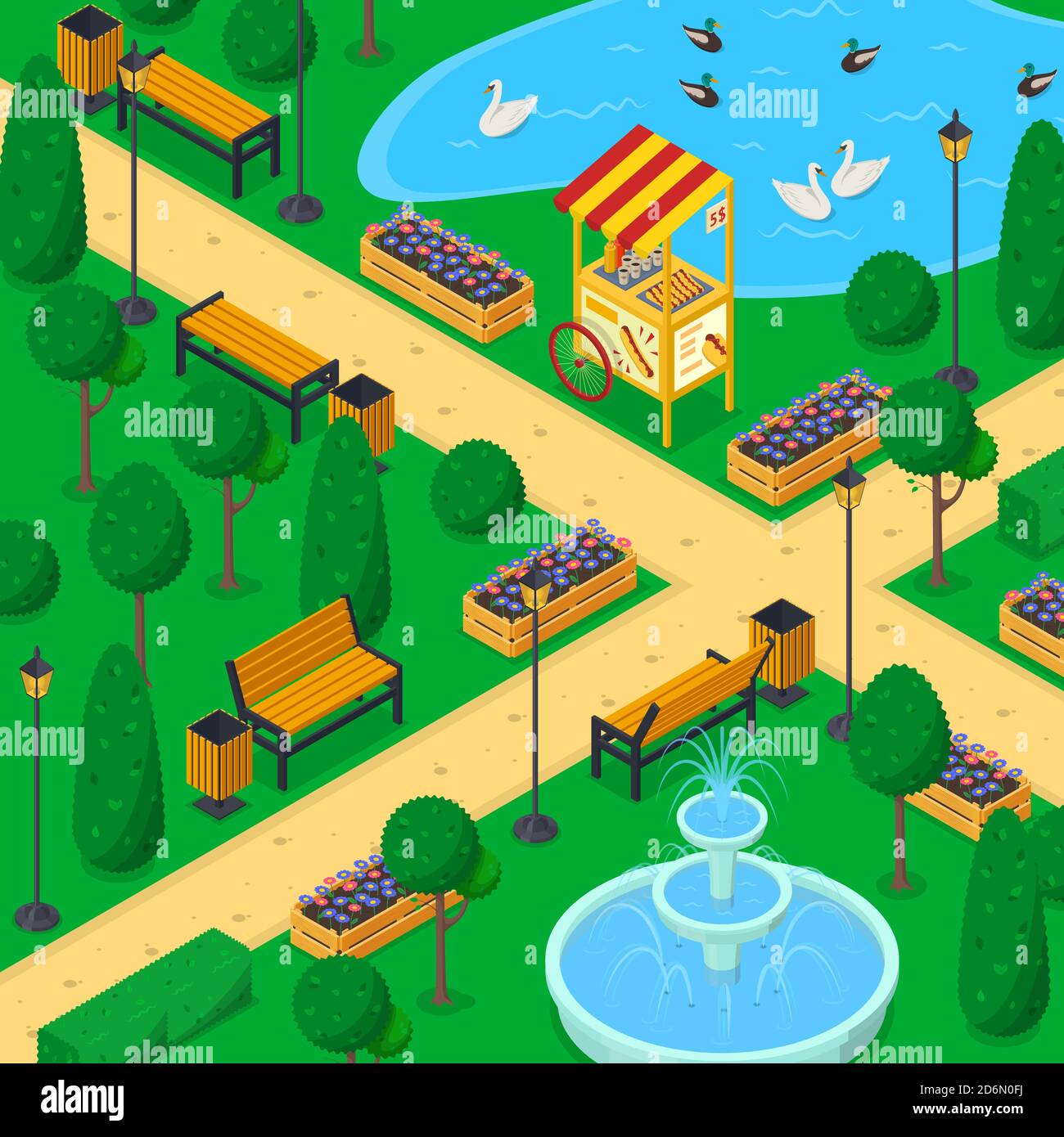 Parc urbain avec des arbres Banque d'images vectorielles - Alamy