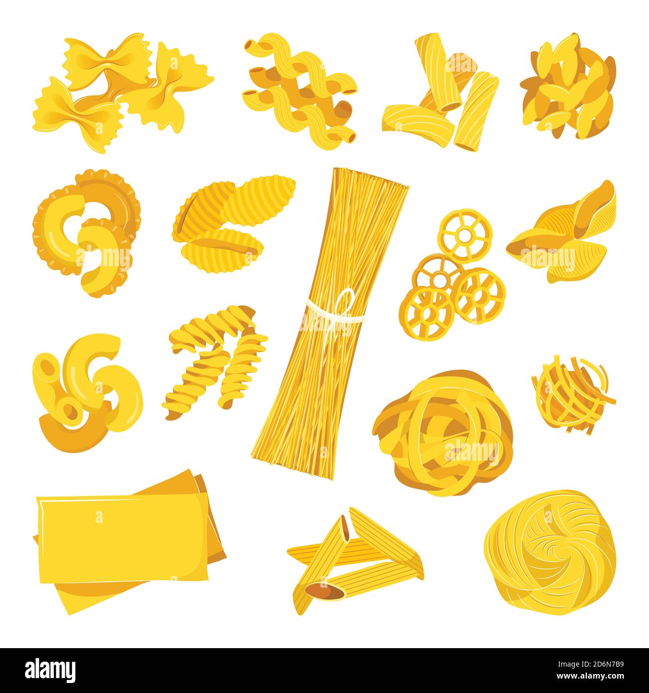 Collection de pâtes isolée sur fond blanc. Illustration macaroni de ...