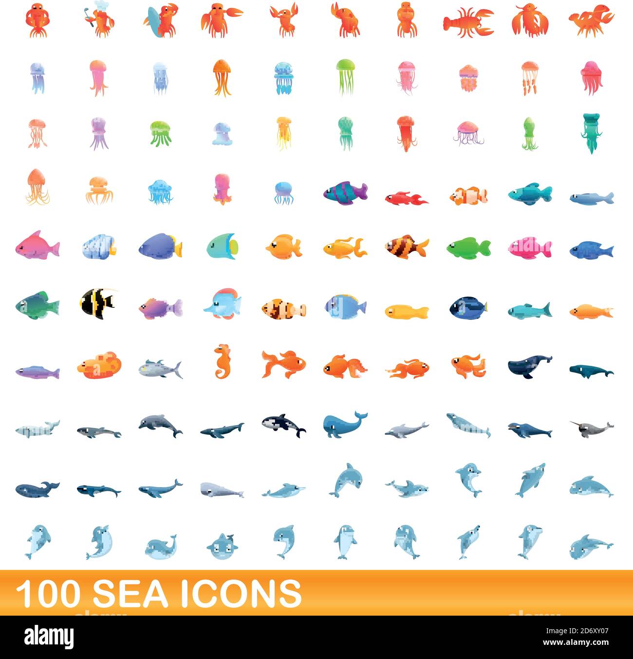 100 icônes de mer définies. Illustration de dessin animé de 100 icônes ...
