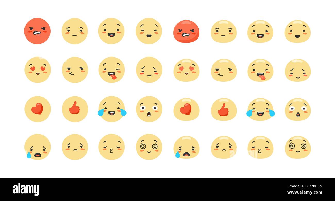 Ensemble cartoon emoji. Les émotions des personnages rouges comme avec ...