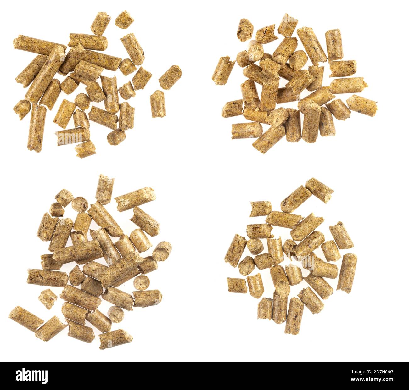 Granulés de bois de collage, fond blanc isolé. Pile naturelle de ...