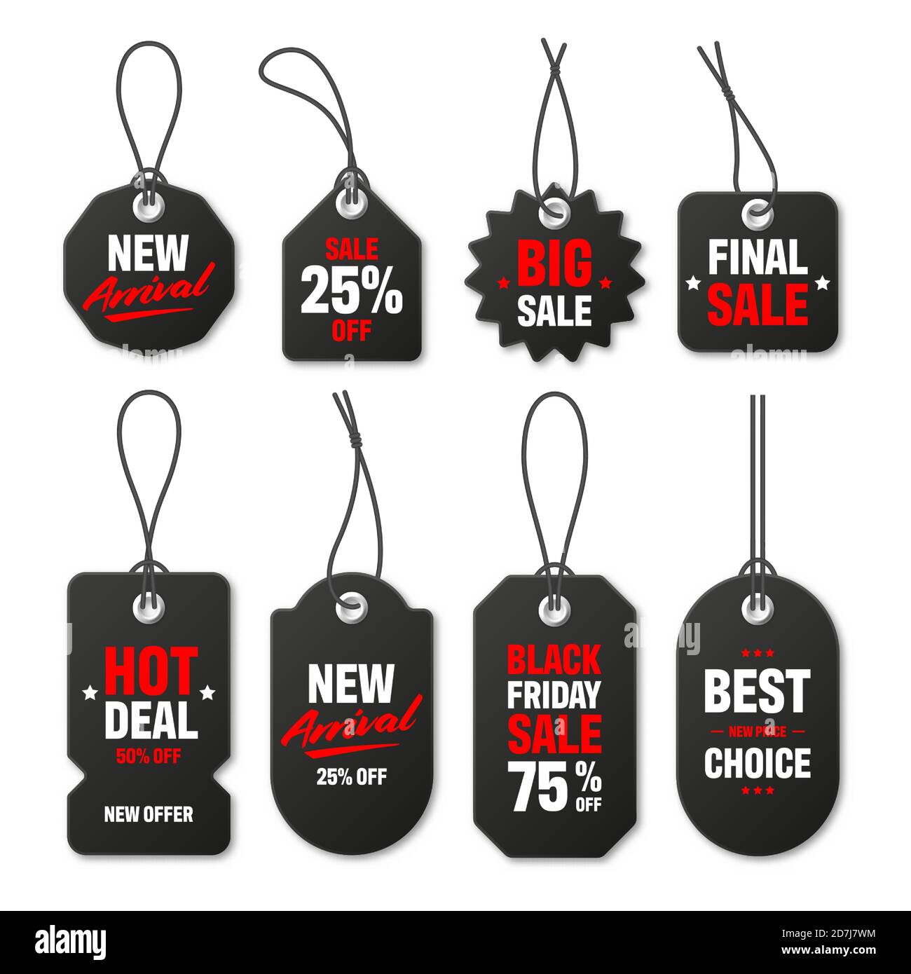 Collection d'étiquettes de prix noires réalistes. Offre spéciale ou ...