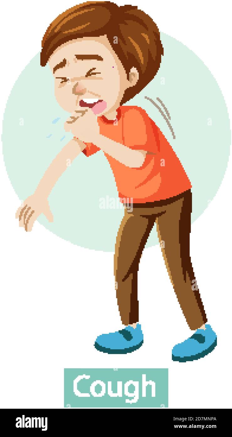 Personnage de dessin animé avec illustration des symptômes de la toux ...