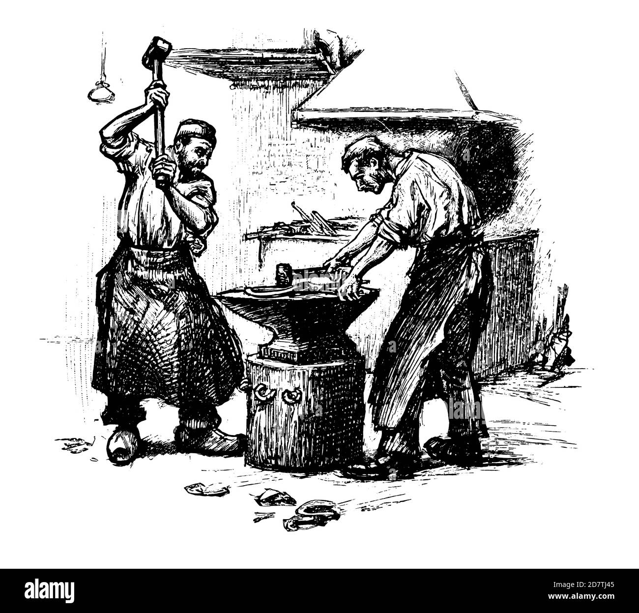 illustration du xixe siècle de deux forgeron (isolé sur blanc). Publié ...