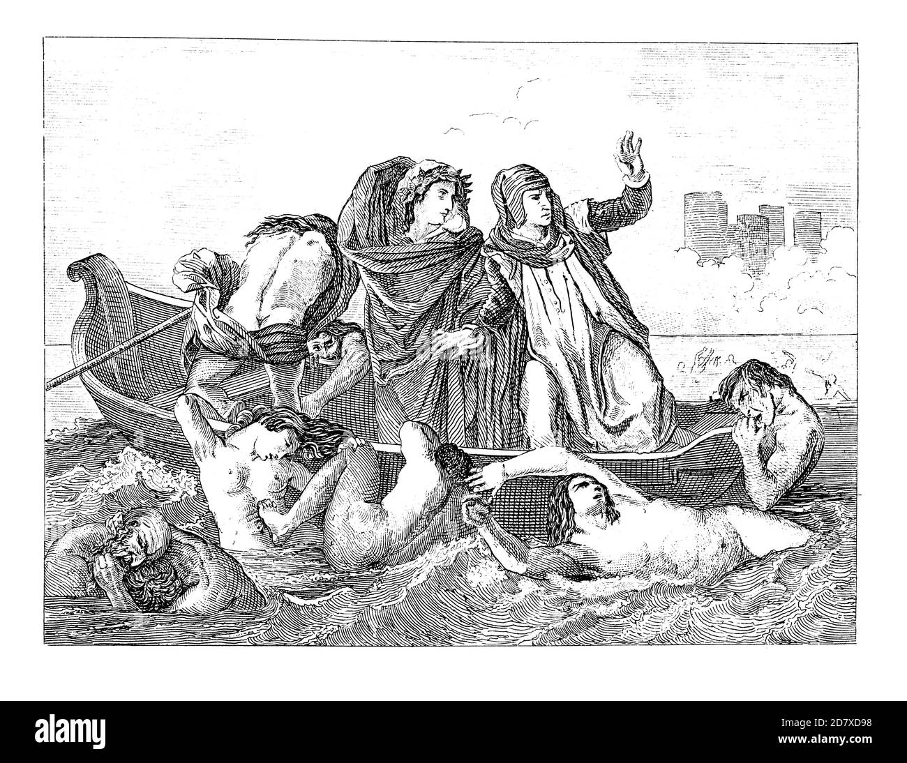 Peinture eugene delacroix la barque de dante Banque d'images noir et ...