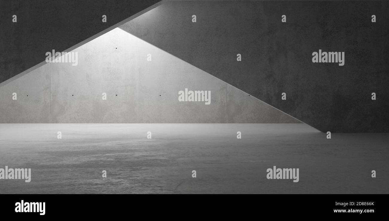 Salle en béton moderne et vide avec rétro-éclairage indirect et murs ...