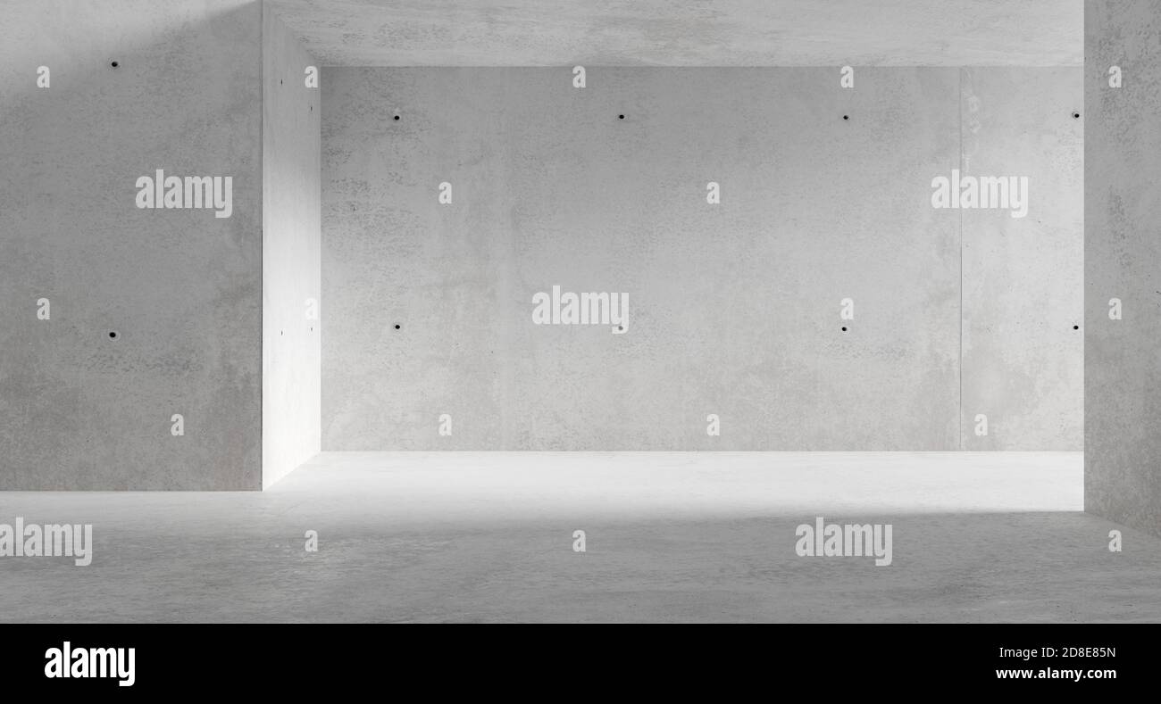 Salle en béton moderne et vide avec éclairage indirect du mur droit et ...