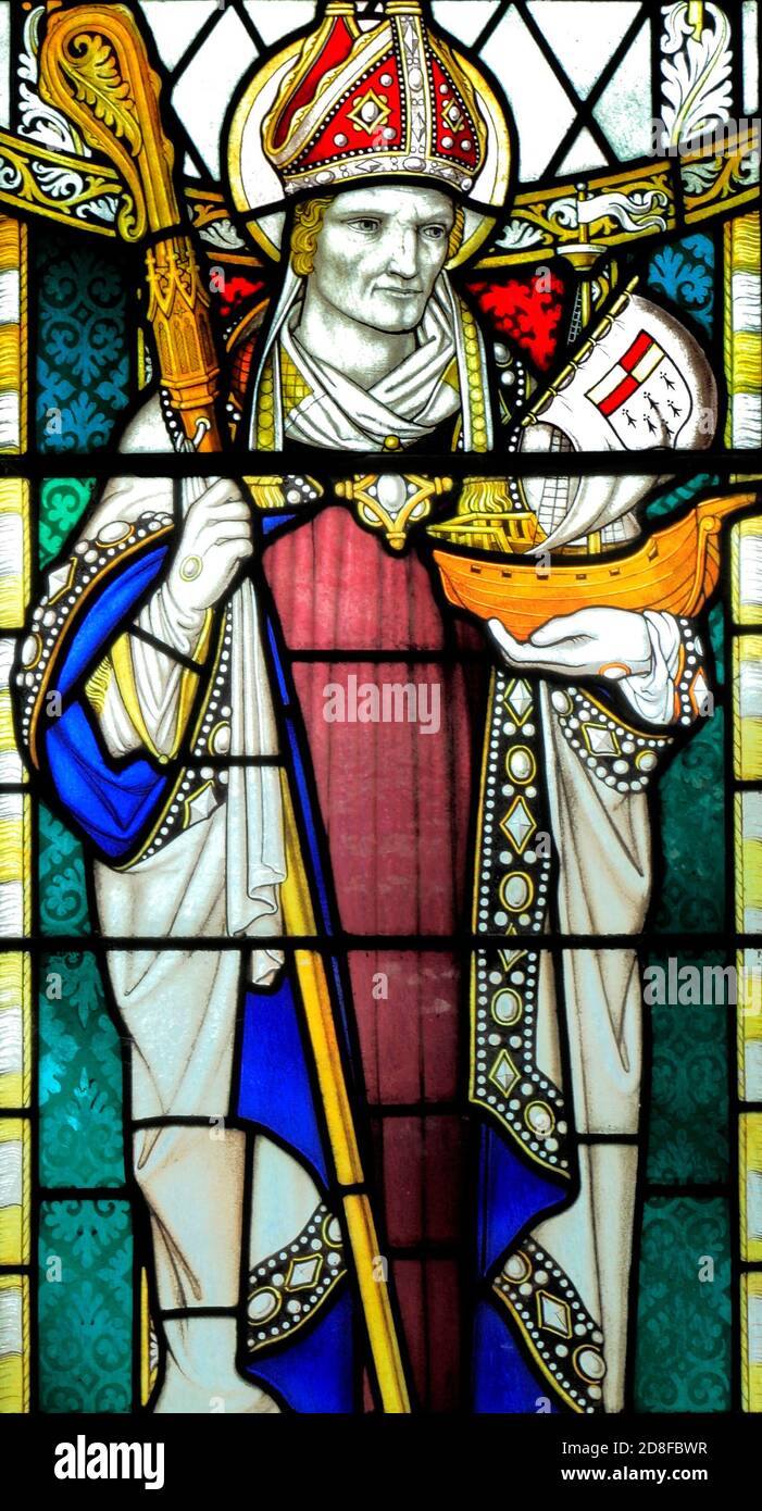 Saint-Nicolas, vitrail, Wells Next the Sea, Norfolk, navire de soute ...