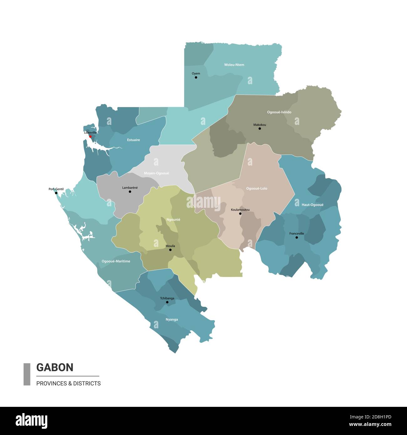 Gabon higt carte détaillée avec subdivisions. Carte administrative du ...