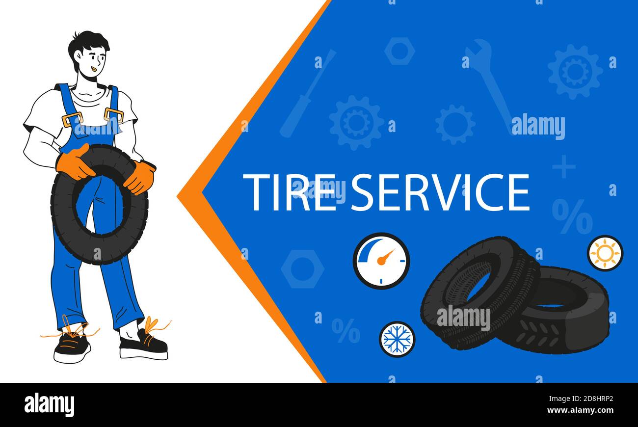 Service de roue de pneu ou magasin, voiture réparation garage bannière ...