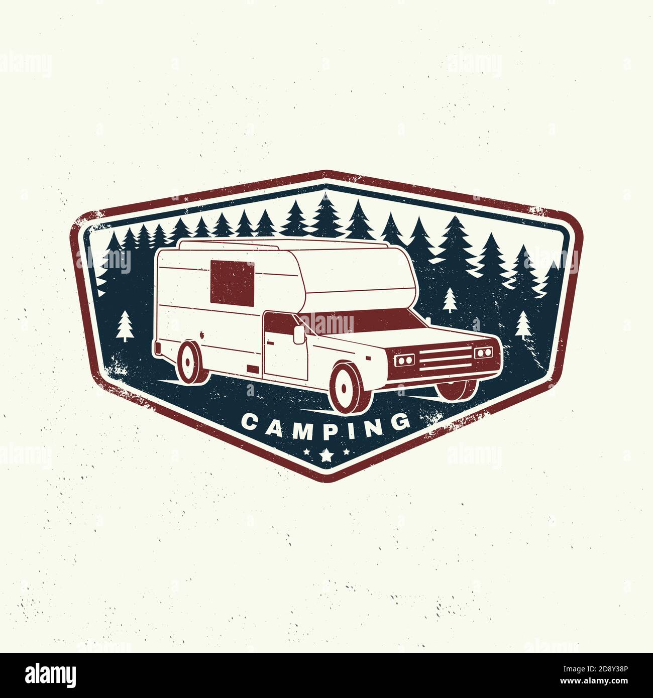 Camp d'été. Illustration vectorielle. Emblème ou étiquette de remorque ...