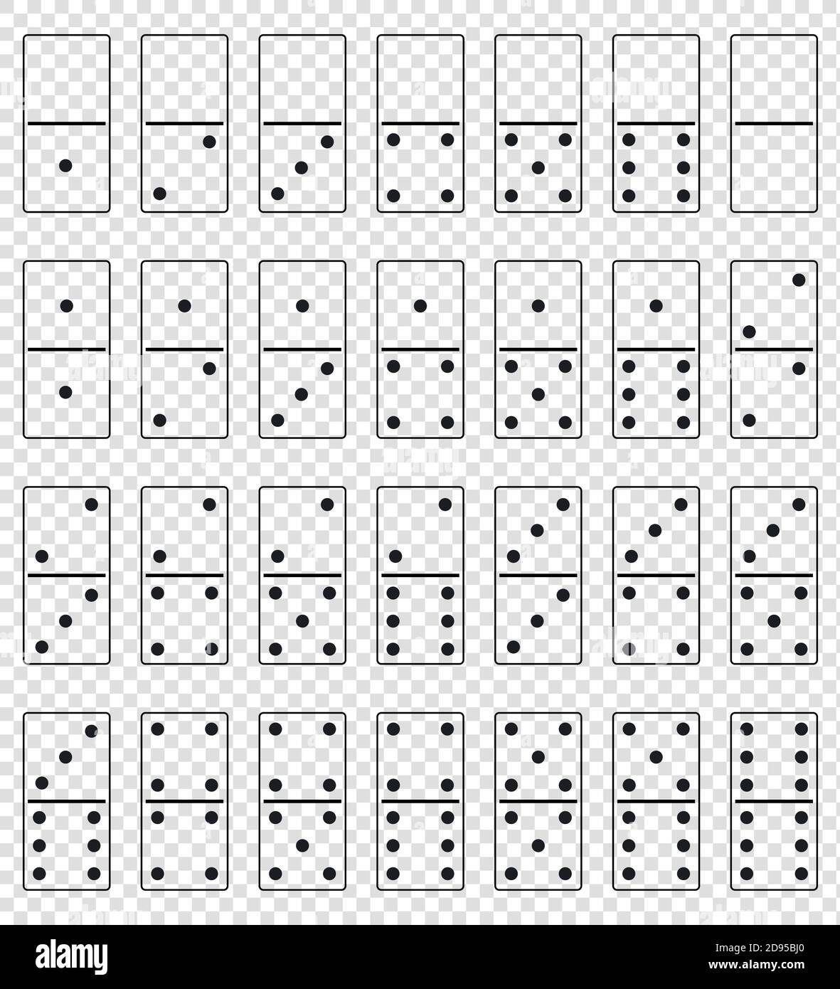 Ensemble complet domino réaliste isolé sur fond transparent. Motif ...