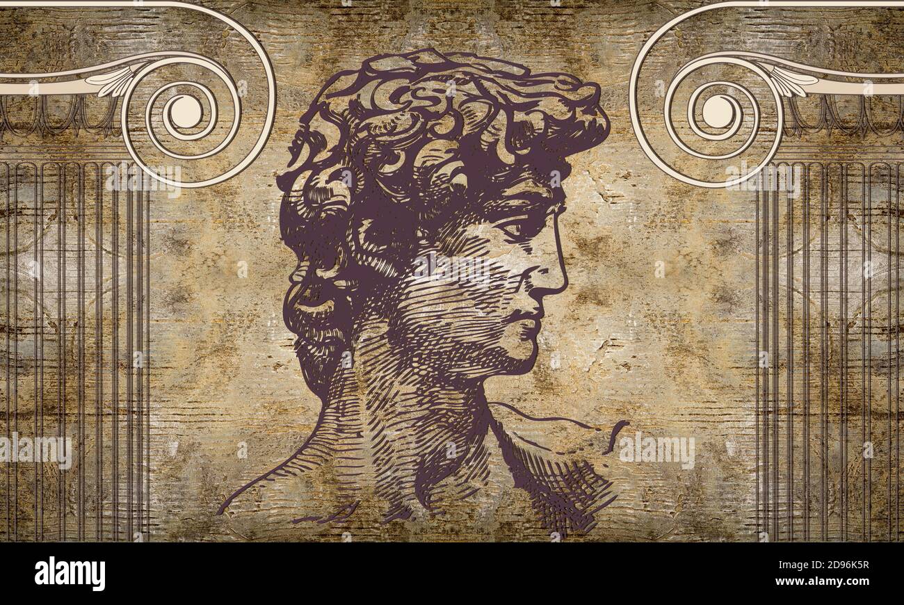 papier peint 3d, David buste, Grèce antique, colonnes ioniques Photo ...