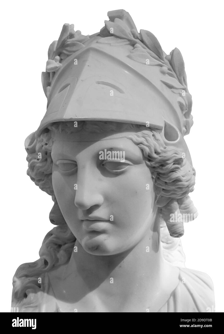 Ancienne statue de la déesse grecque Athena Pallas isolée sur blanc ...