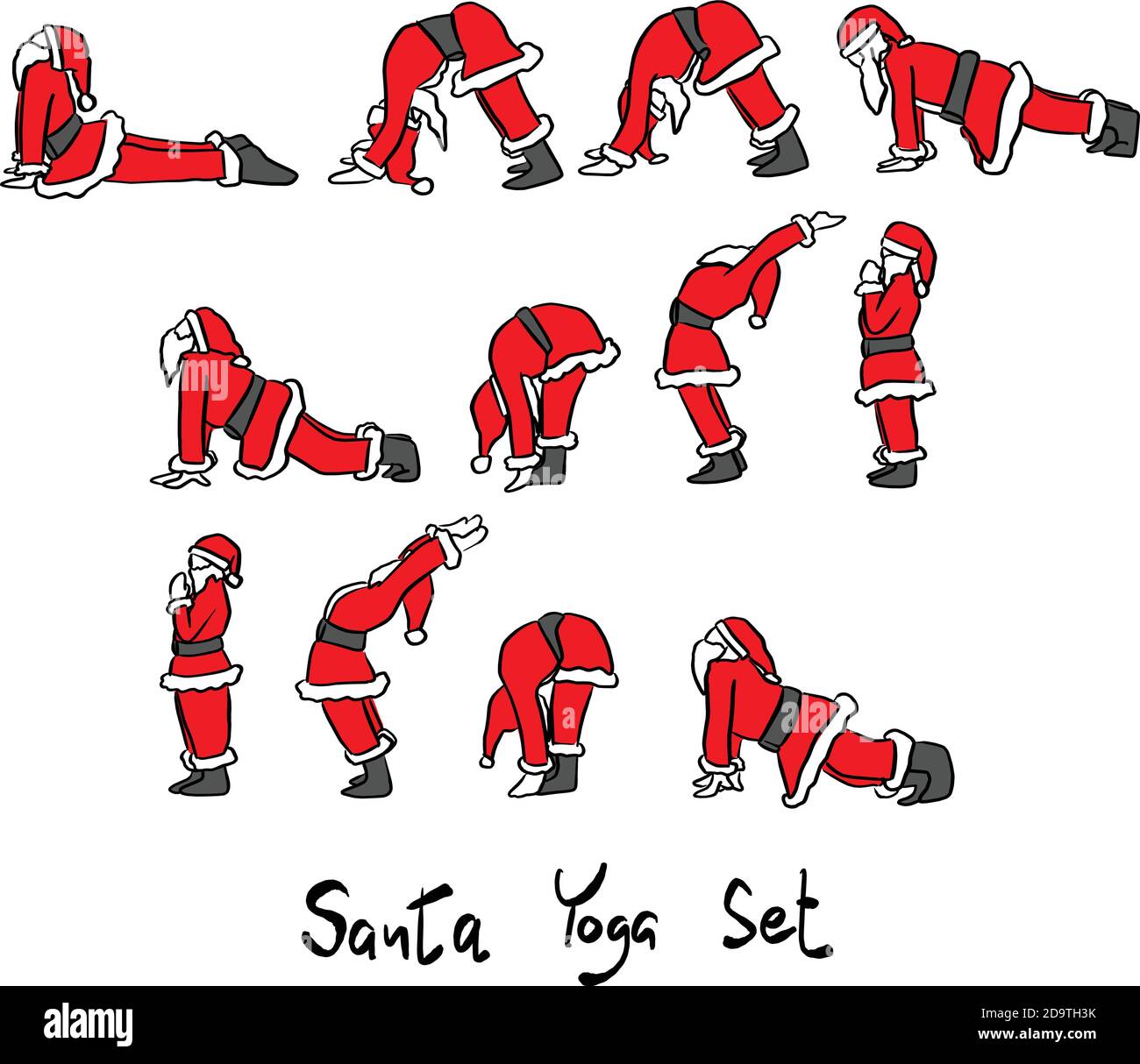 L'ensemble du Père Noël en yoga pose un schéma vectoriel doodle dessiné ...