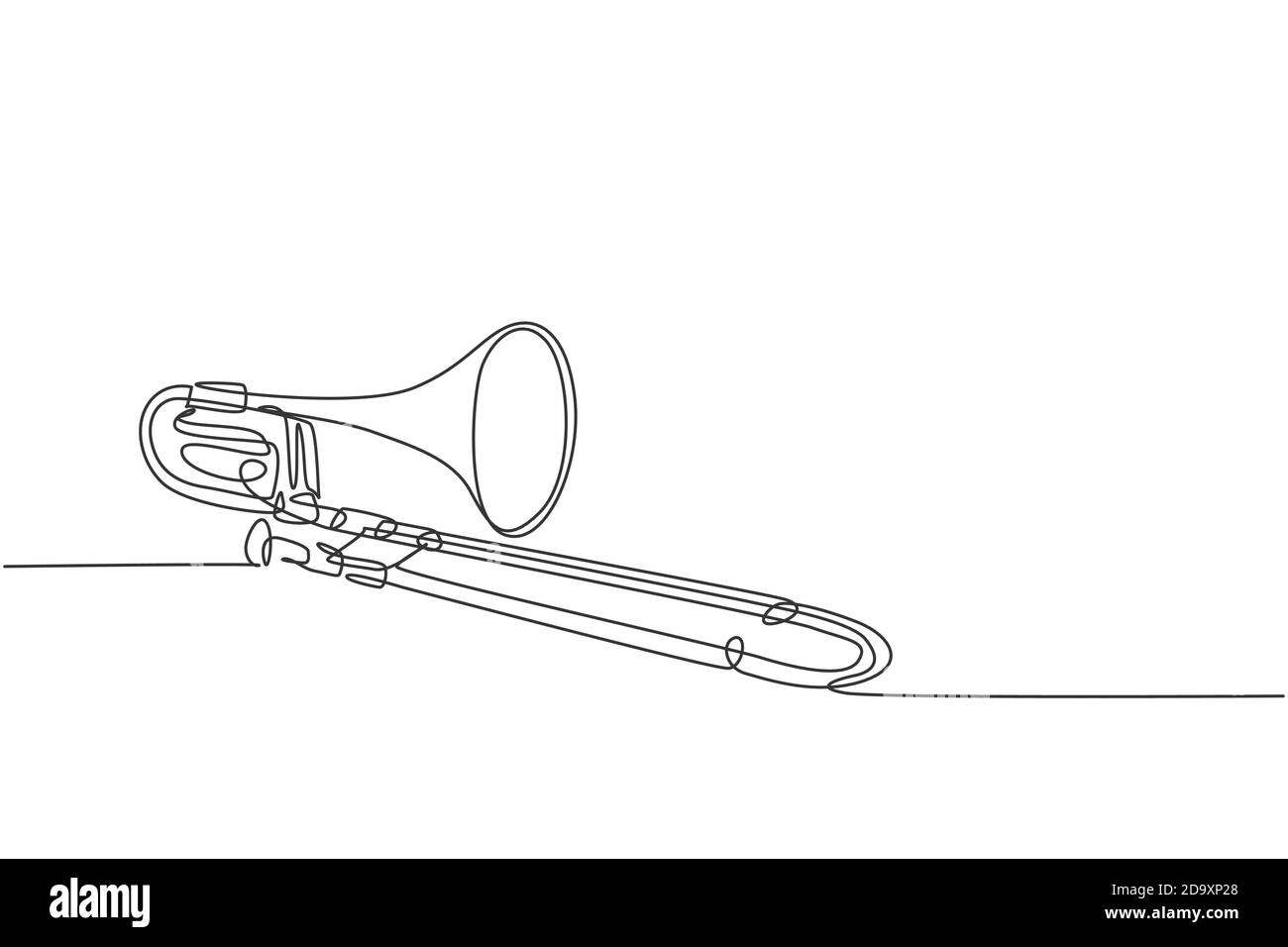 Un dessin d'une seule ligne de trombone de luxe. Wind Music instruments ...