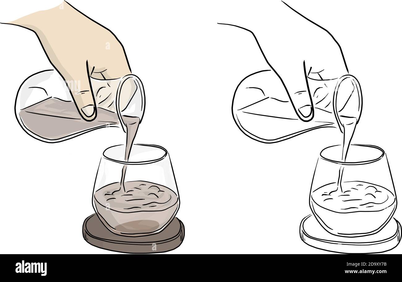 gros plan, côté gauche, verser de l'eau sur le schéma de l'illustration ...