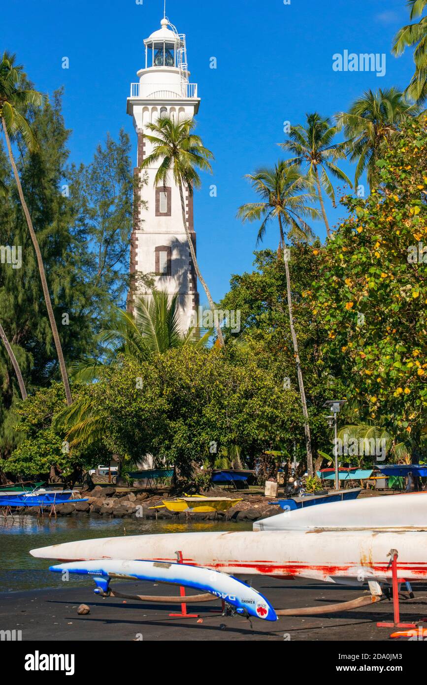 Phare de Vénus point (pointe Vénus), île de Tahiti, Polynésie française ...