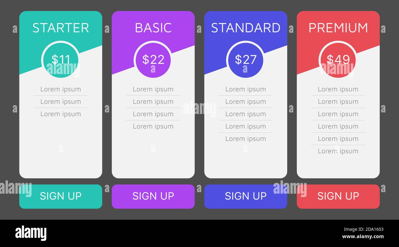 Modèle de conception de table de tarification avec quatre options d ...