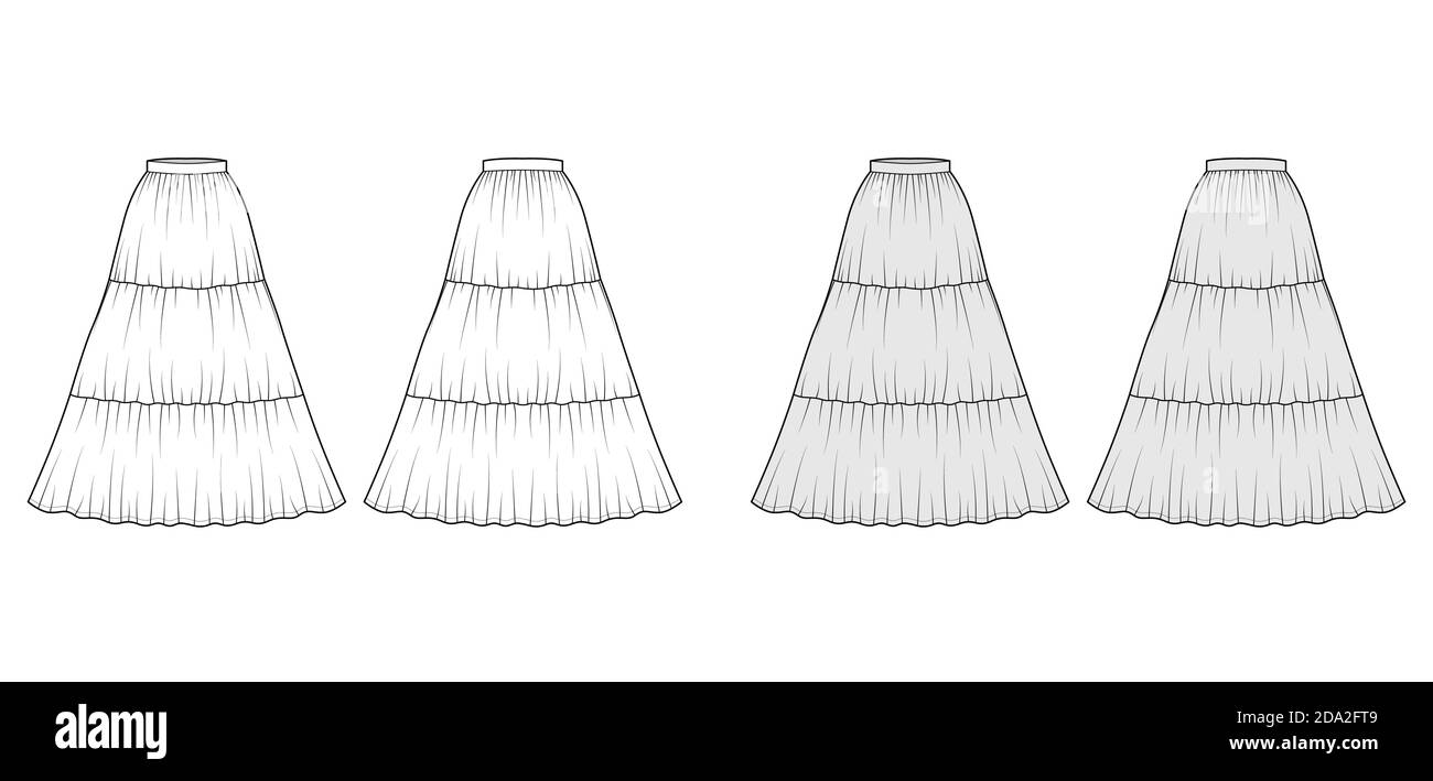 Jupe gitane dirndl technique mode illustration avec silhouette longue ...