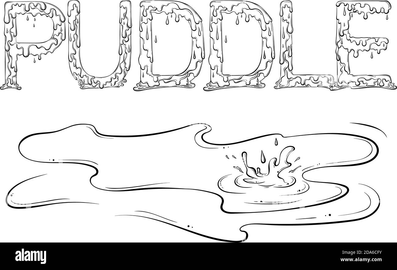 Mot « Puddle » qui goutte à goutte. Illustration vectorielle isolée sur ...