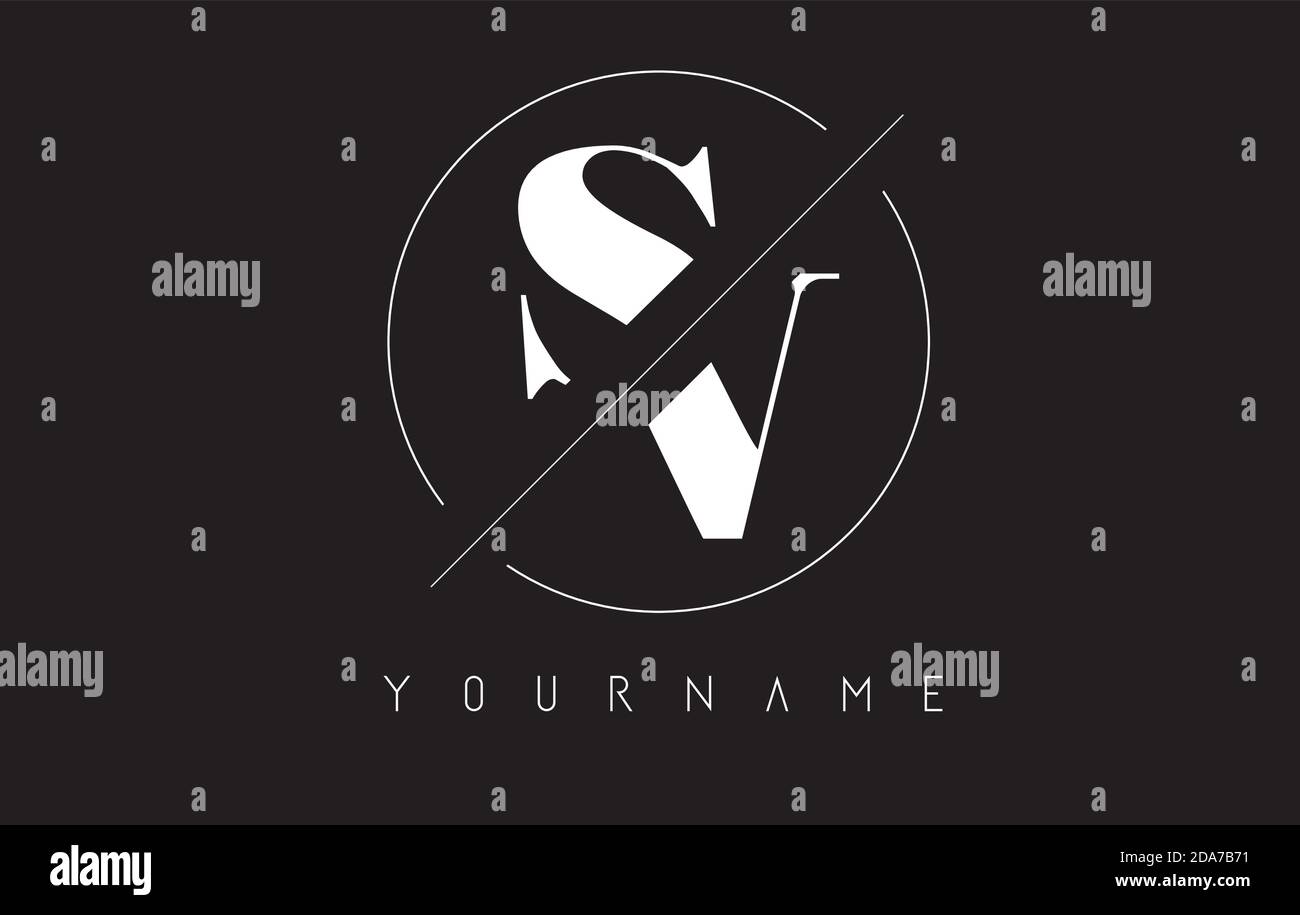 Couper et croiser les lettres SV S V logo avec cadre rond dessin ...