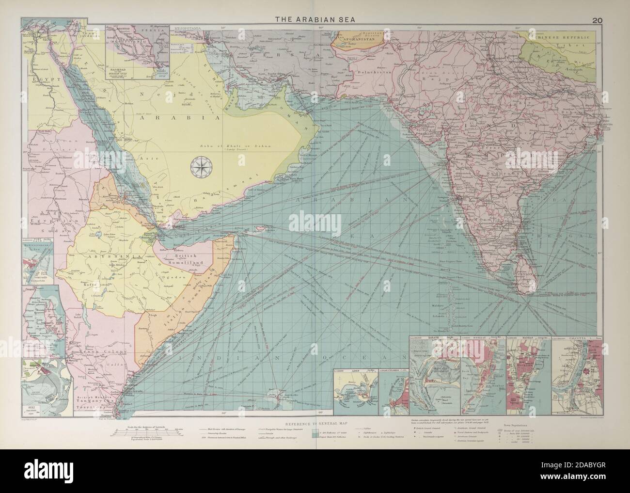 Carte de la mer du golfe Persique/rouge. Ports phares courrier. GRANDE ...