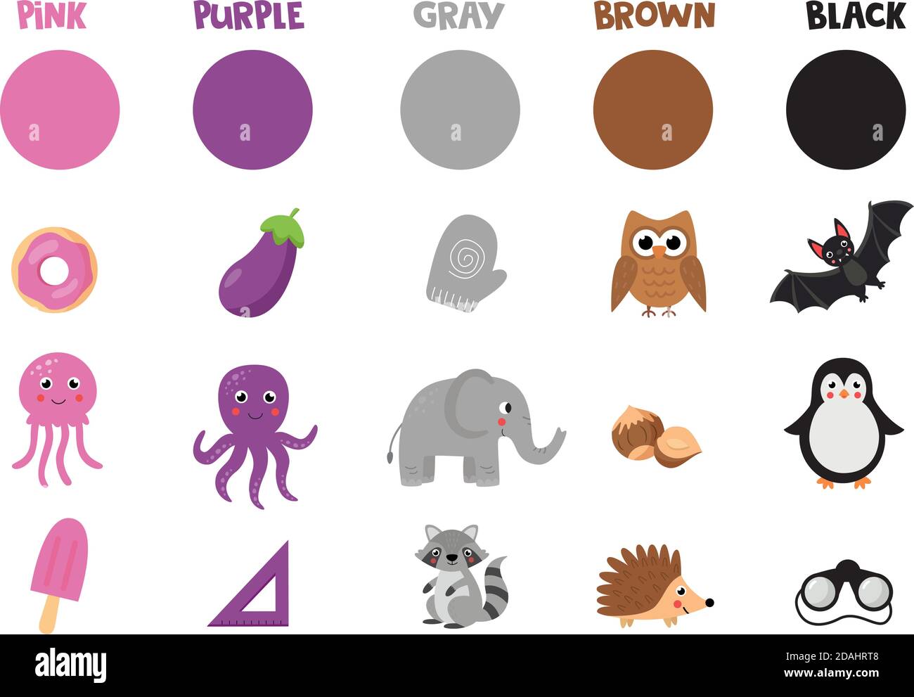 Flashcard avec objets de couleurs primaires. Ensemble d'objets et d ...