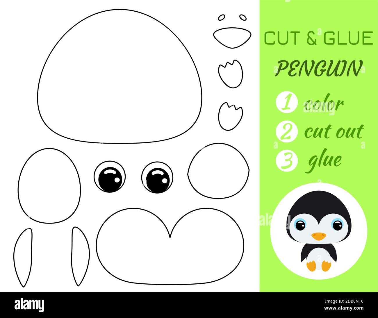 Simple jeu éducatif coloriage page couper et coller bébé pingouin assis ...