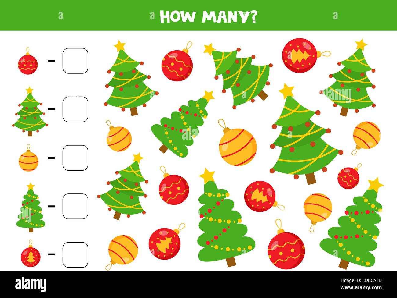 Comptez toutes les boules de Noël et tous les arbres. Jeu de ...