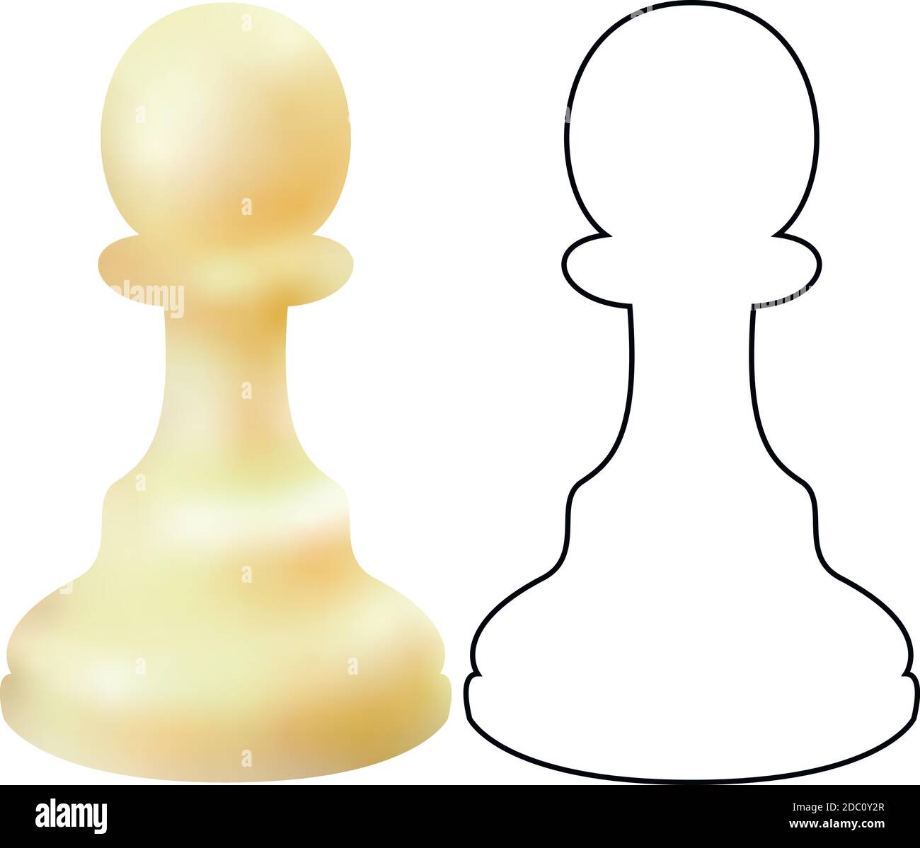 Pion d'échecs blanc en bois isolé sur fond blanc. Pièce d'échecs Pawn ...