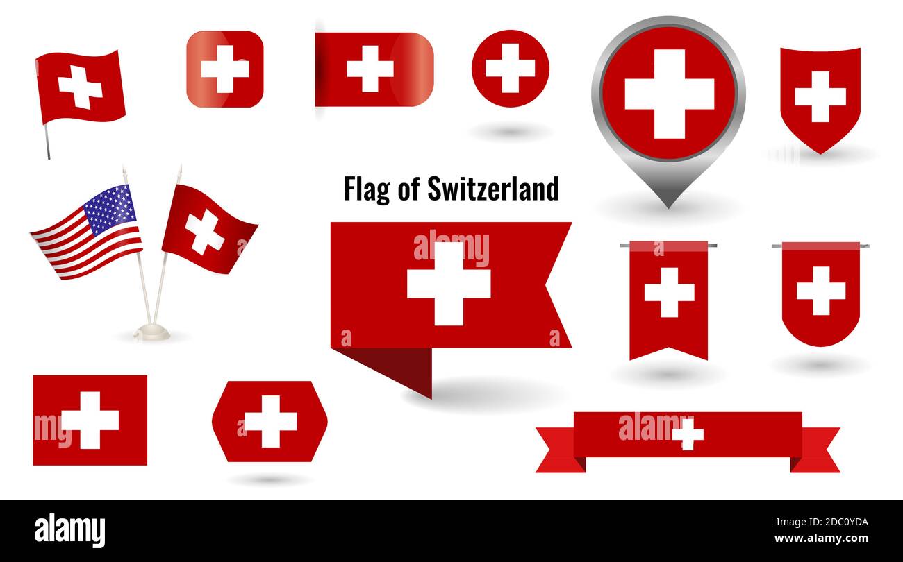 Le drapeau de la Suisse. Grand ensemble d'icônes et de symboles ...