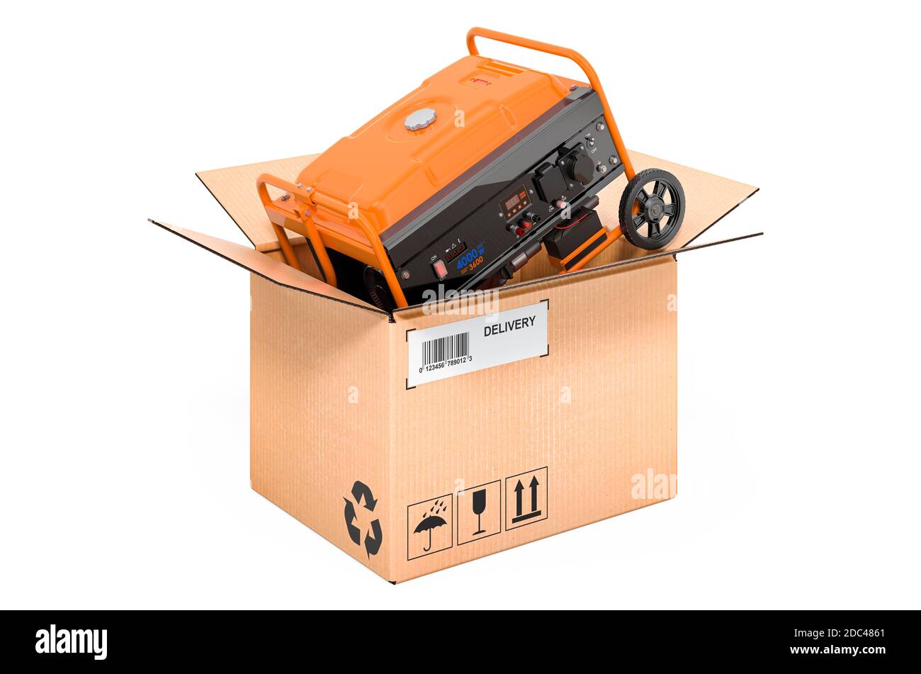 Générateur d'essence à l'intérieur de la boîte en carton, concept de ...