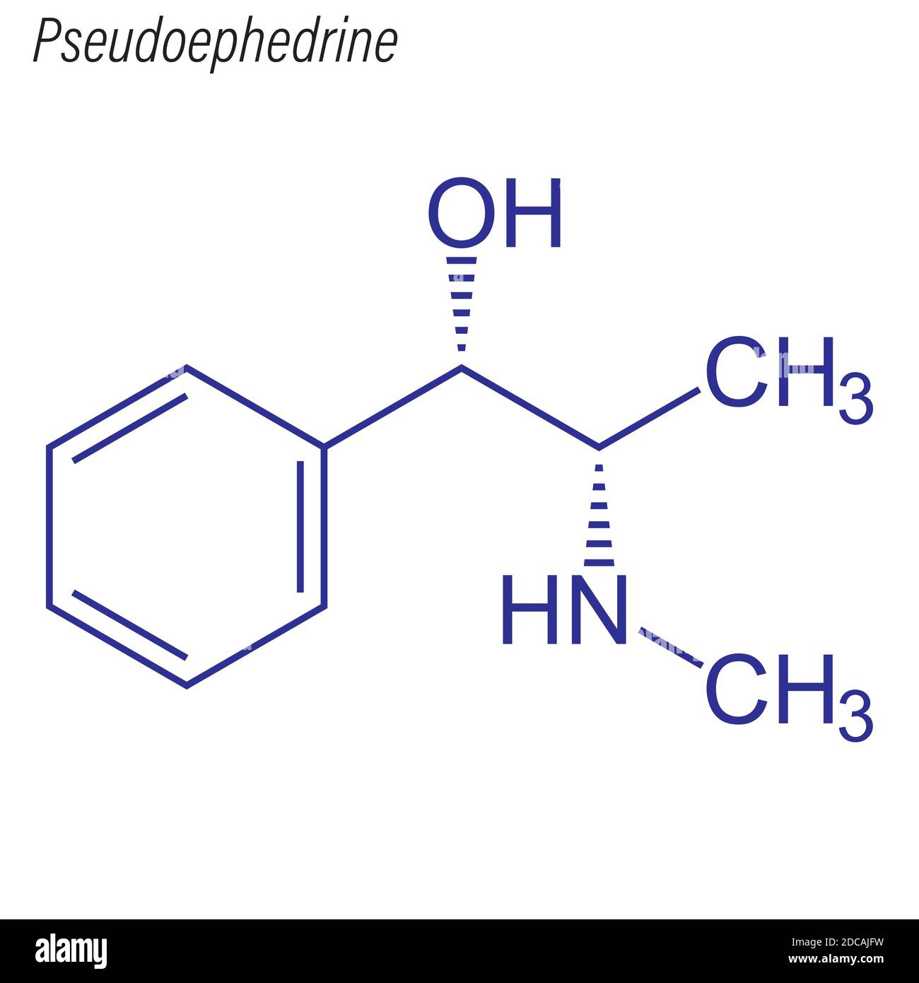 Formule squelettique de pseudoéphédrine. Molécule chimique de ...