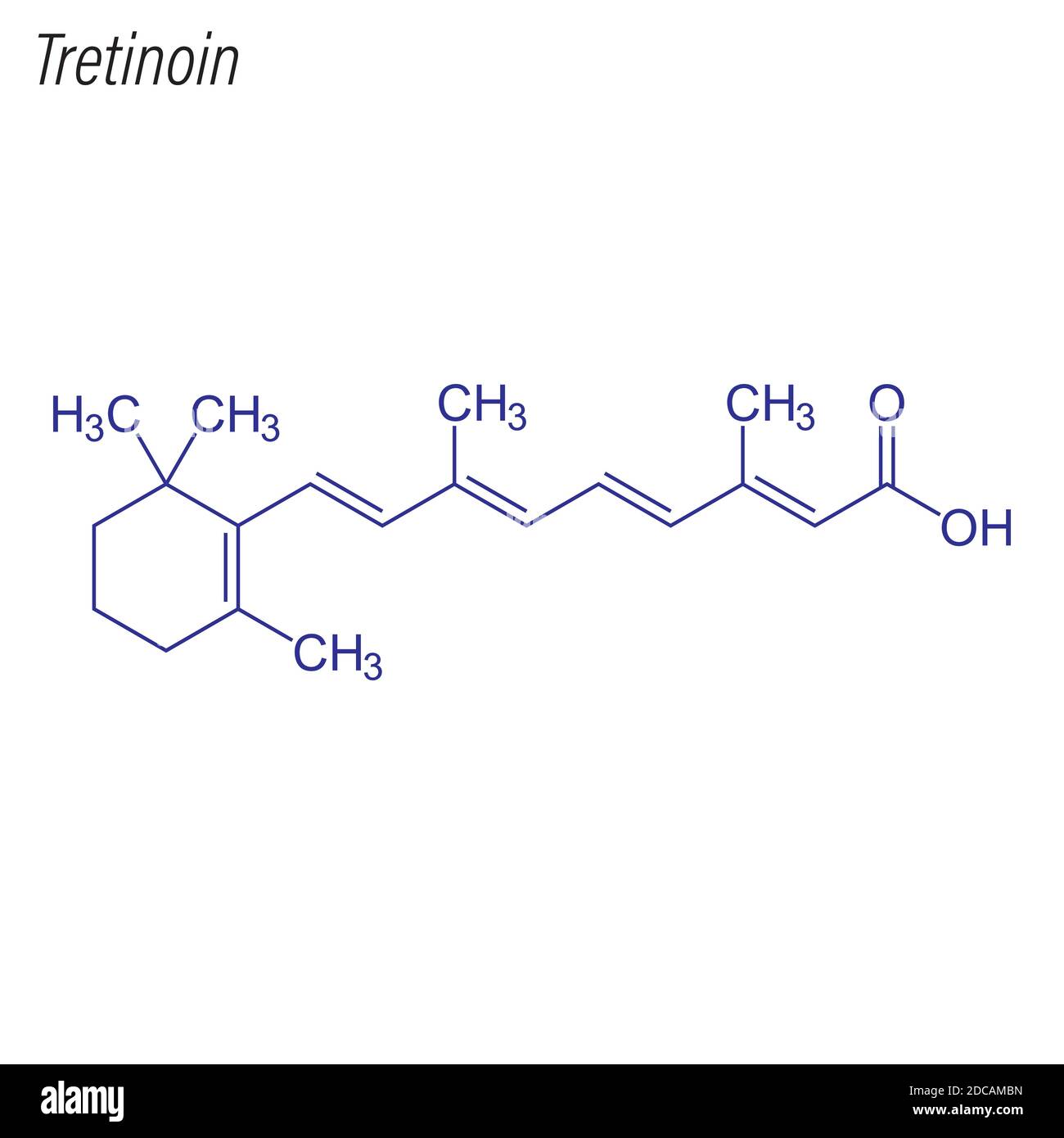 Formule squelettique de Tretinoine. Molécule chimique de médicament ...