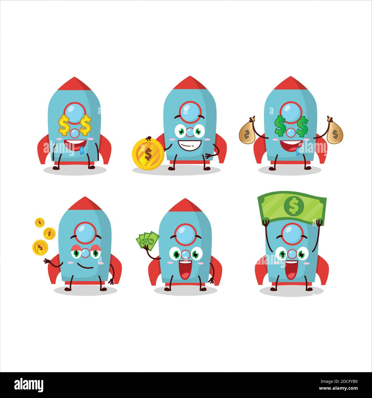 Personnage de dessin animé de firecracker de fusée bleue avec émoticône ...