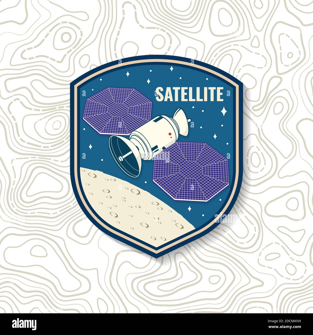Logo satellite, badge, patch. Illustration vectorielle. Concept pour chemise, imprimé, timbre ...