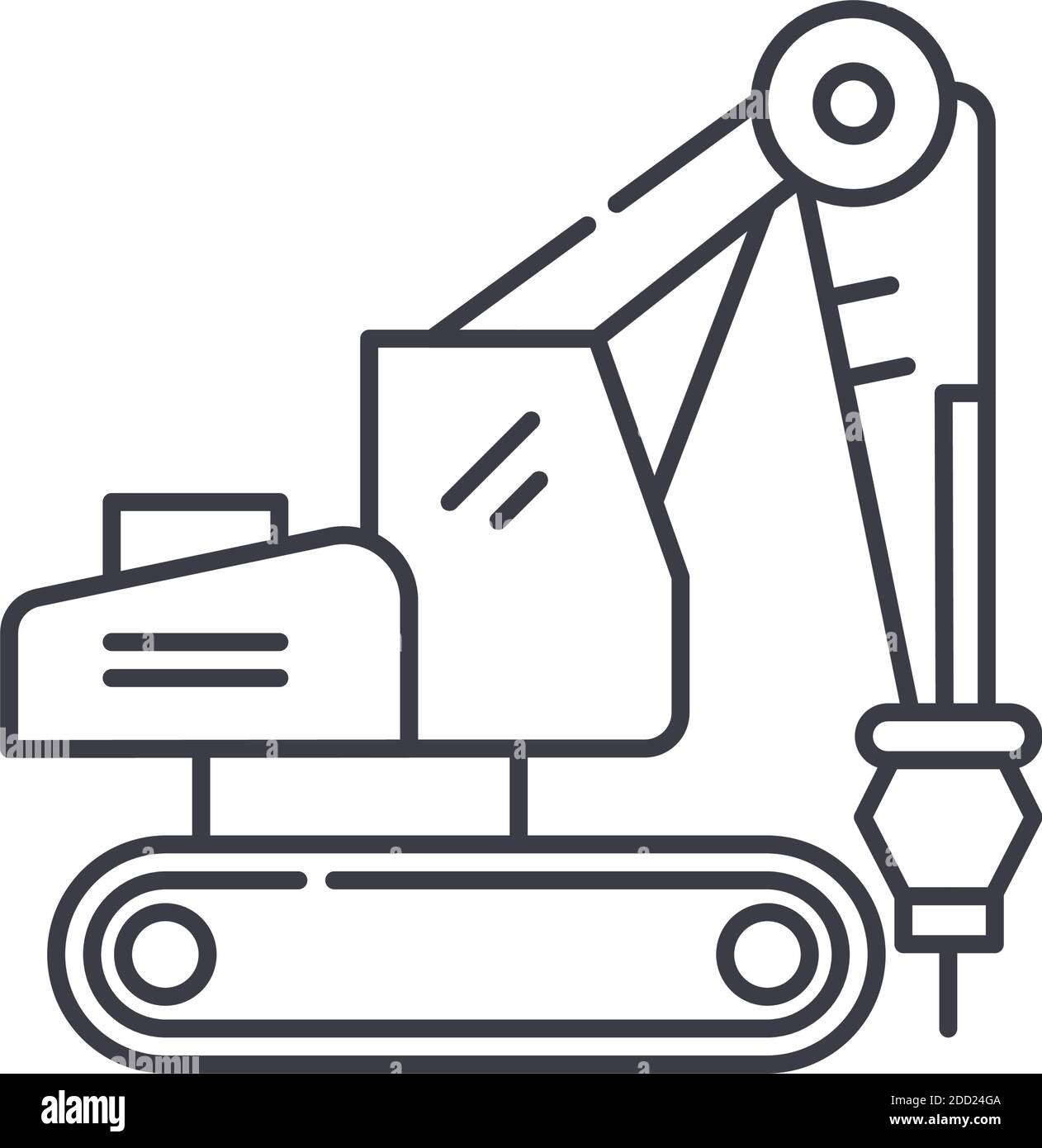 Icône d'excavateur de forage, illustration isolée linéaire, vecteur ...