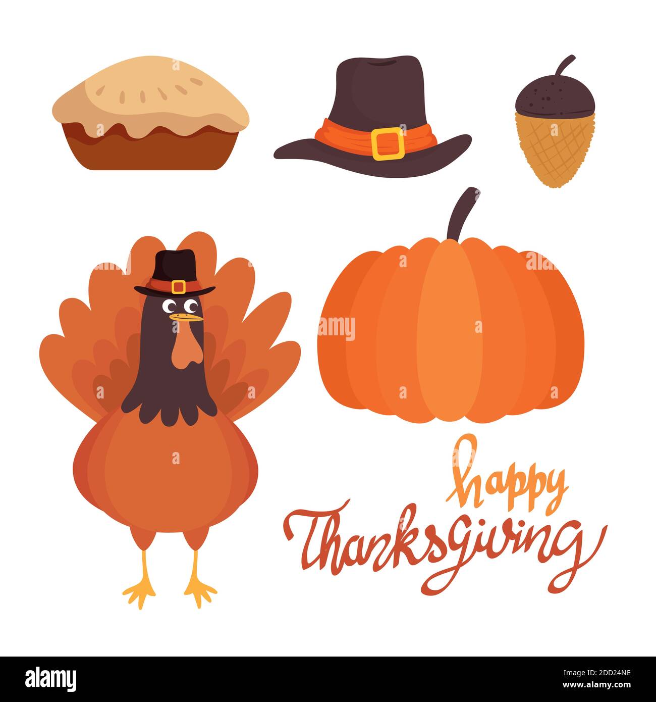 carte de célébration de l'action de grâce avec dinde et icônes Image ...