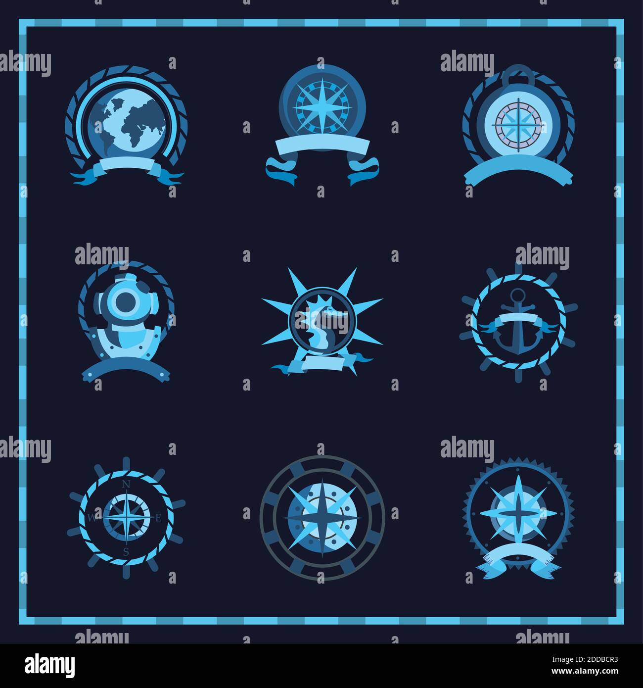 ensemble de symboles marins vintage design mer océan navigation voyage ...